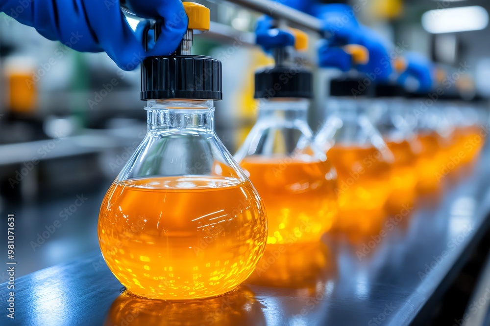 Acid solutions like hydrochloric acid used in industrial processes ...