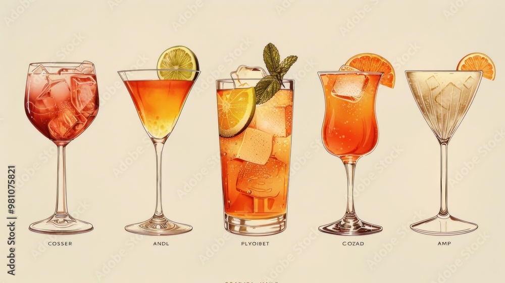 Cocktails retro posters set. Vintage flyers with refreshing alcoholic ...