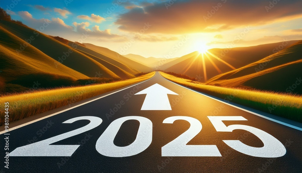Road to 2025 with an empty road with written 2025 and arrow pointing ...