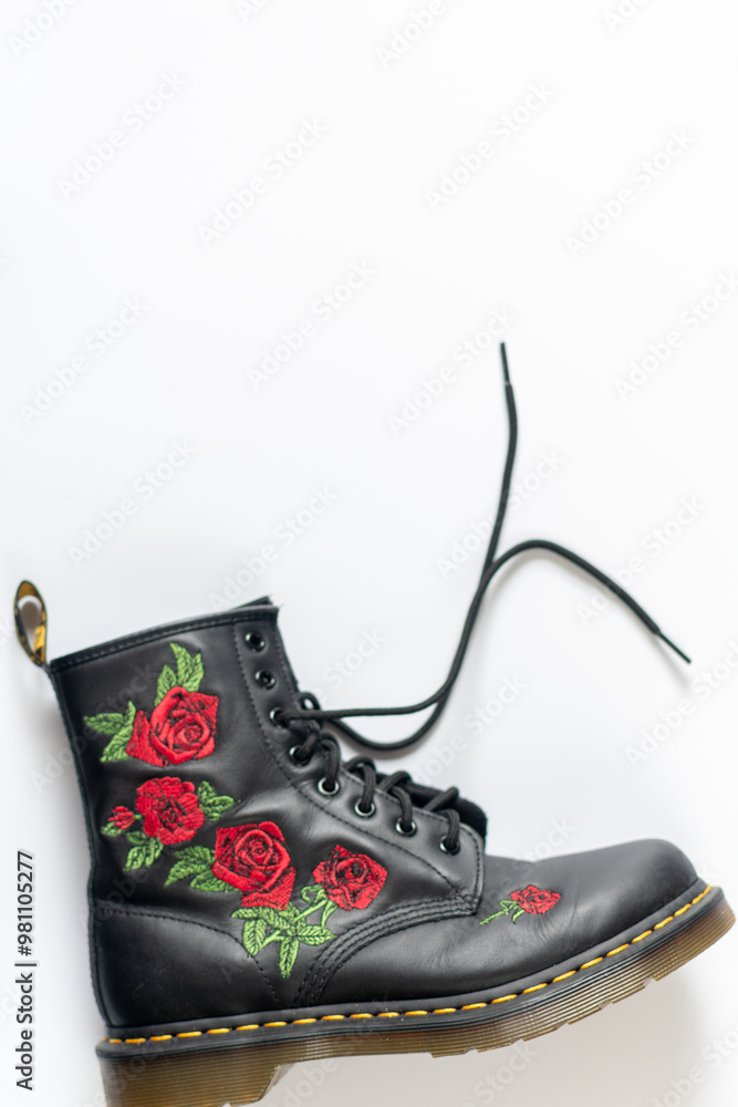 stylish photo of doctor Martens 1460 Vonda boot with roses - black ...