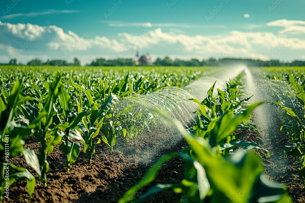 Watering Corn Field with Sprinkler System on Canon EOS Mark III. AI ...