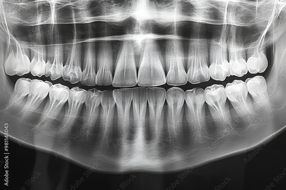 Dental X-ray showing detailed view of teeth and jaw structure for ...