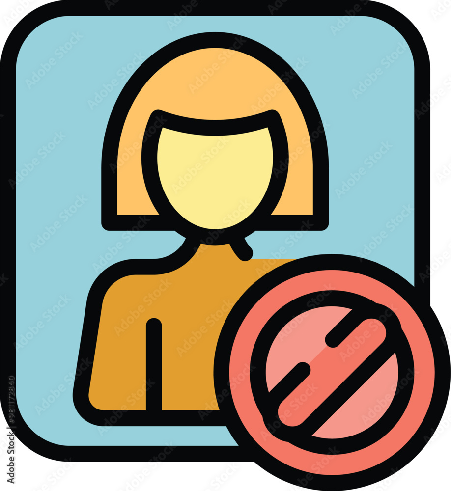 Woman profile picture with stop sign showing account ban, account ...