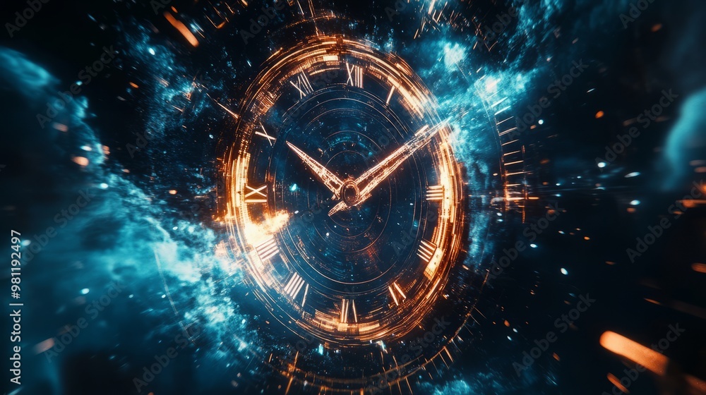 Ilustración de Stock Time travel Technology Background with Clock concept and Time Machine, Can ...