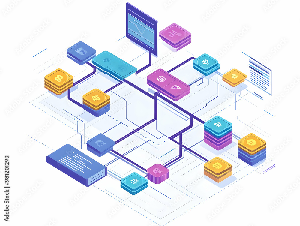 Flat Holographic Campaign Finance Flowchart Concept: Wide Shot of an ...