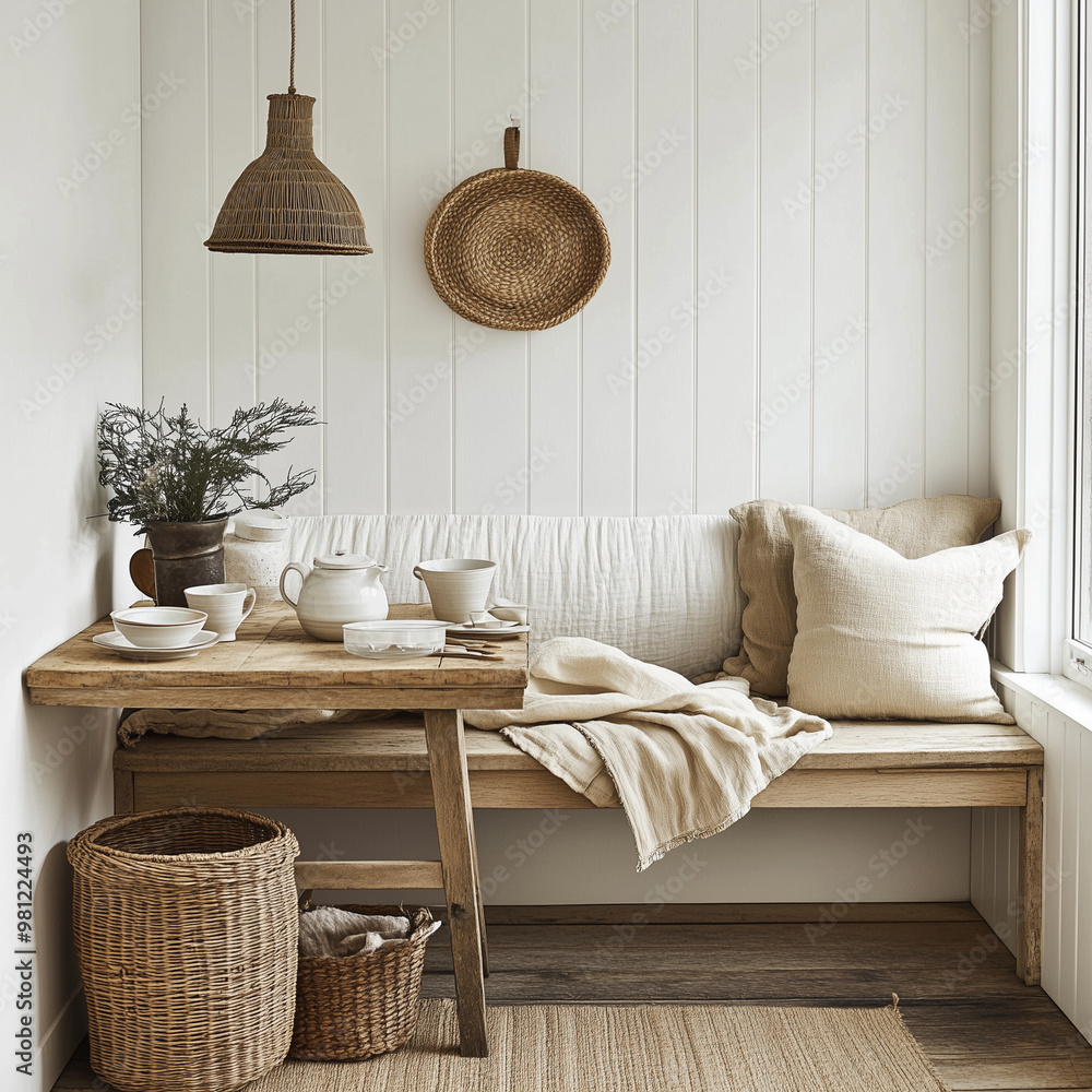 a cozy Scandinavian kitchen nook featuring a minimalist dining table ...