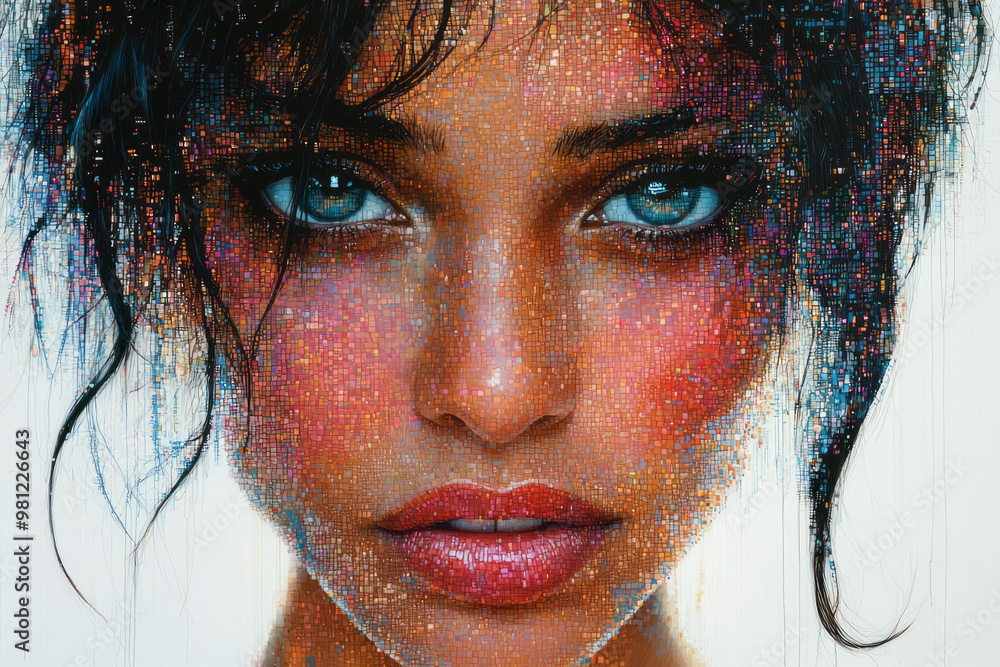 Illustration Stock A detailed portrait of a womanâ€™s face, with one ...