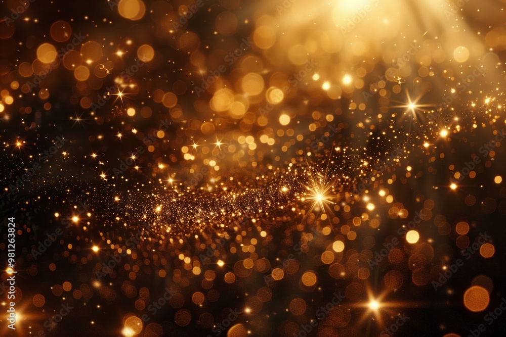 A gold and black background with many small gold stars scattered ...