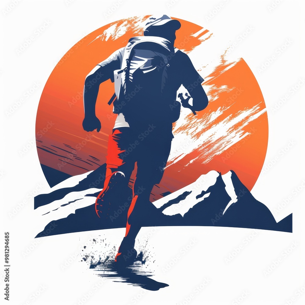 Ultra trail running logo, mountain marathon, runner symbol, race sport ...