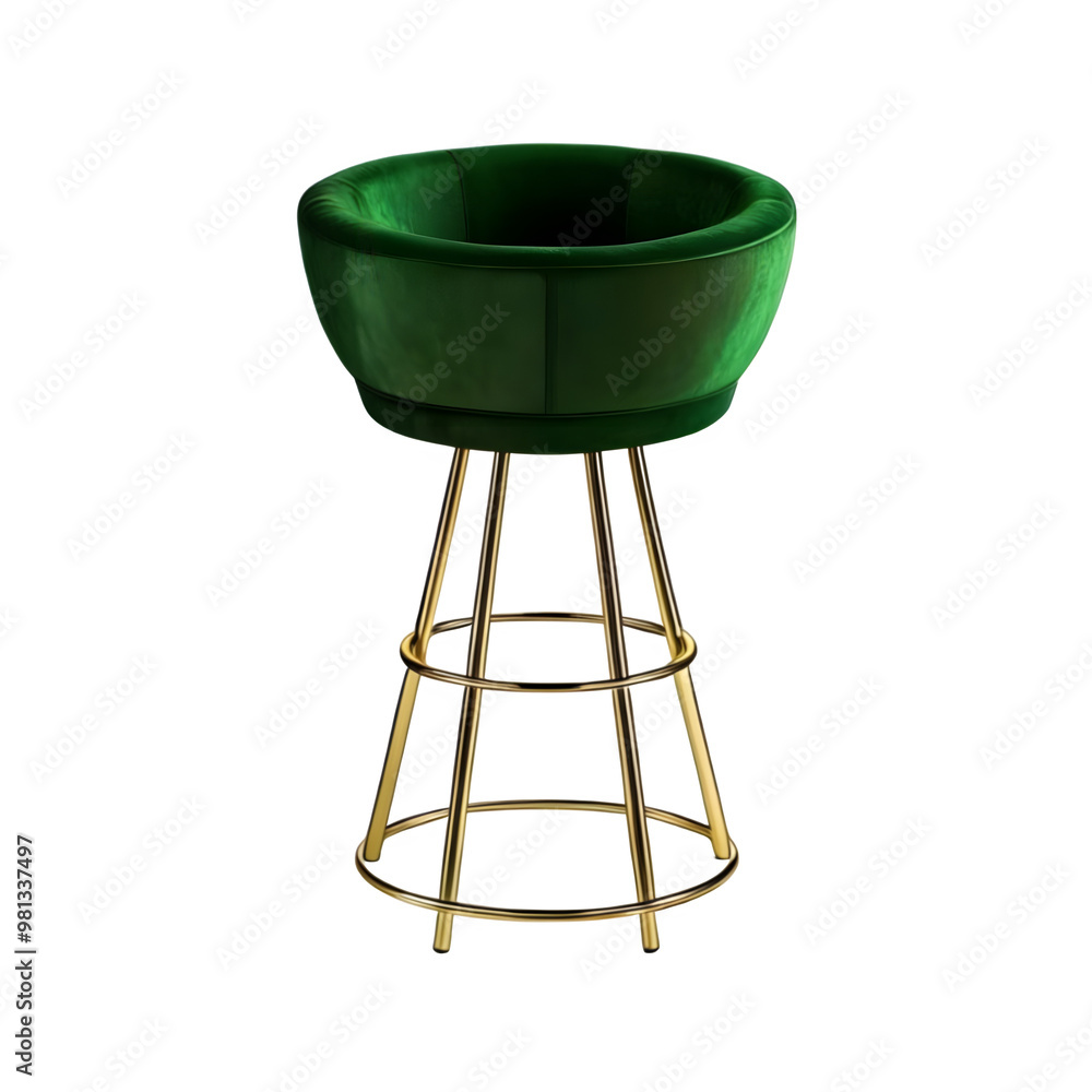 Isolated Emerald green and gold bar stool on a transparent background ...