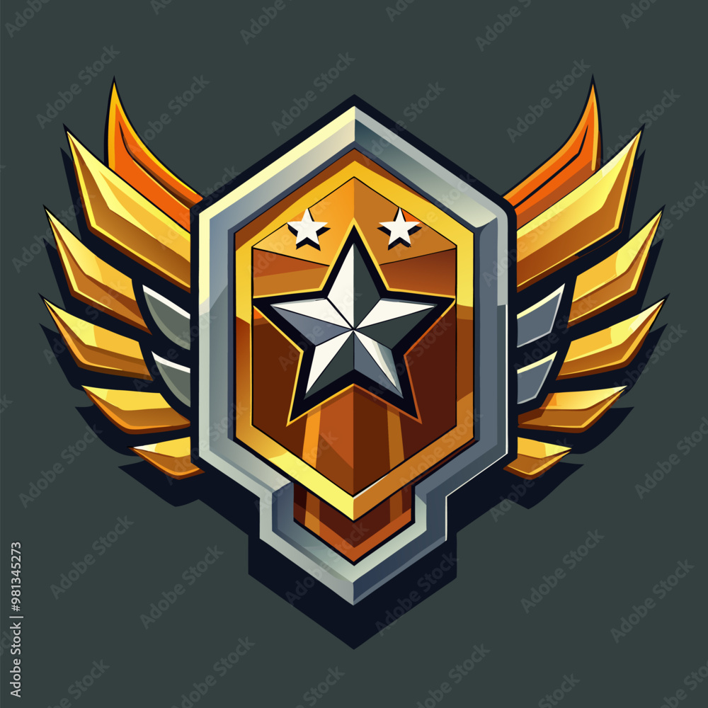 Set of military game rank badges isolated on background. Vector cartoon ...