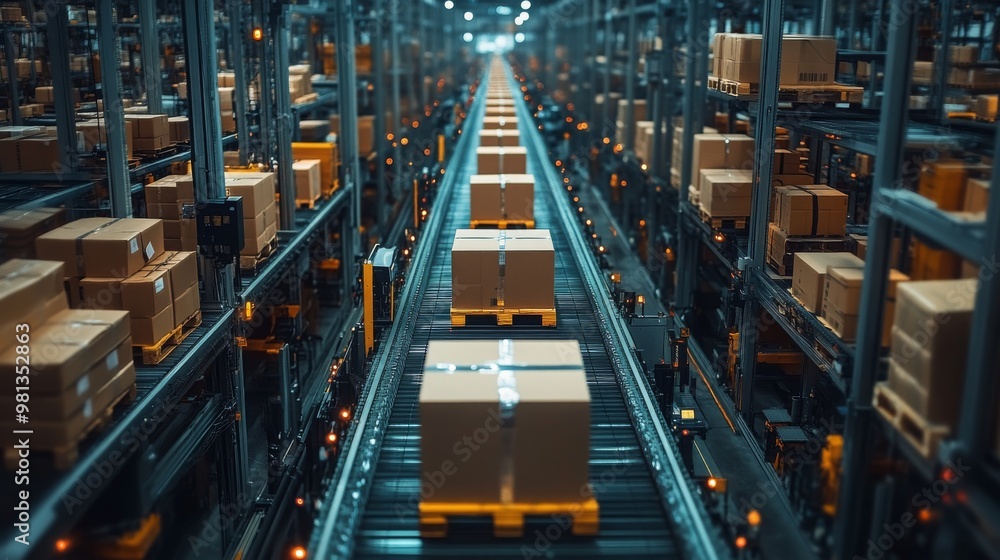 Efficient automated delivery system in a modern warehouse during daytime operations Stock Photo ...