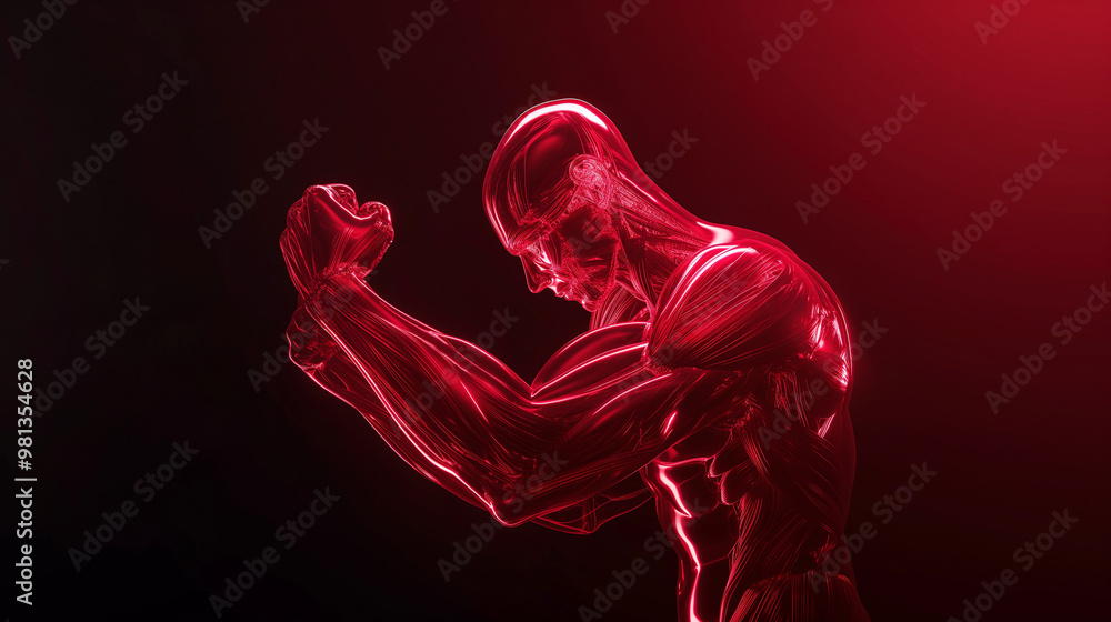 3D render of red glowing transparent human body with visible muscles ...