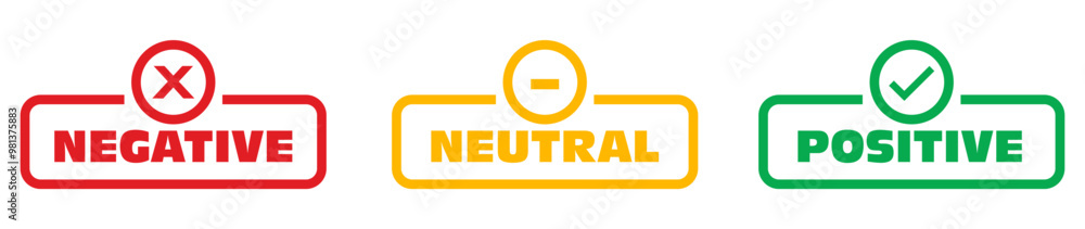 Positive and negative neutral label banner button with check mark icon ...