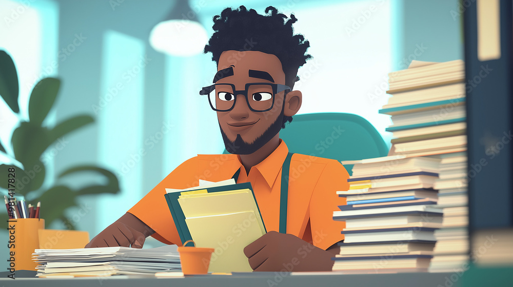 Organizing Files: An animated adult male character with glasses is ...