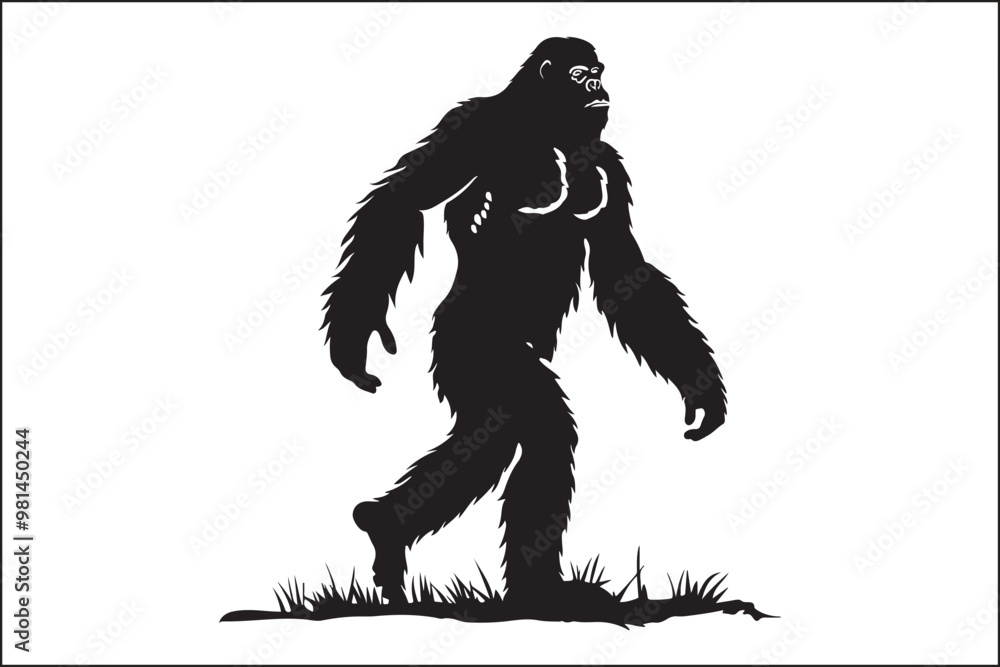 Bigfoot silhouette, Sasquatch vector, mythical creature, forest legend, cryptid art, wildlife ...