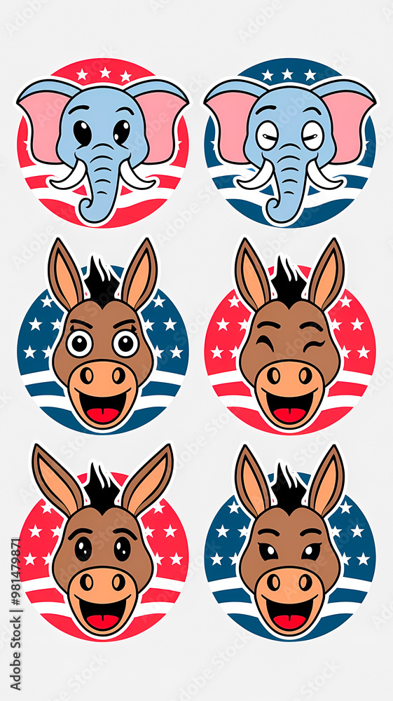 Political emoji pack featuring fun republican elephant and democratic ...