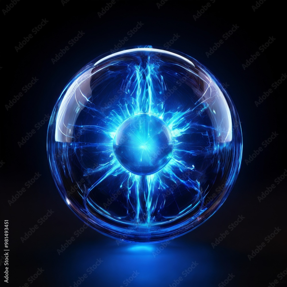A glowing blue energy sphere radiates electric currents within a ...