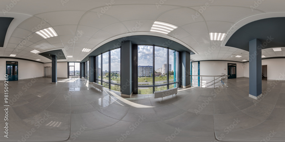 hdri 360 panorama in empty modern hall with columns, doors and ...