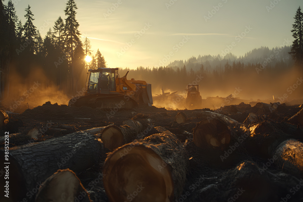 Cleared Forest Area with Numerous Tree Stumps and Fallen Logs ...