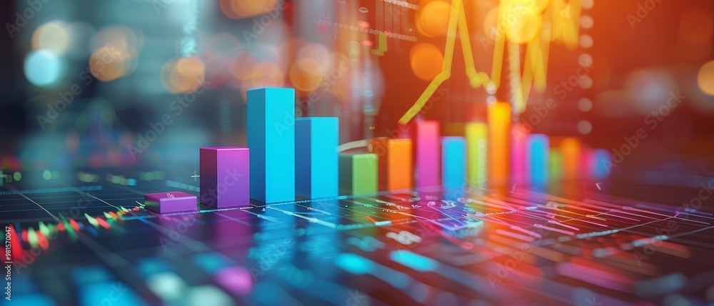 A vibrant chart showcases colorful bars and a dynamic line graph ...
