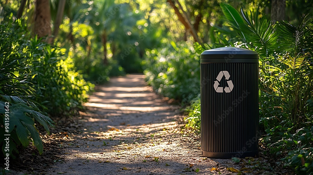 Nature Trail Bin: A recycling bin with the universal symbol positioned ...