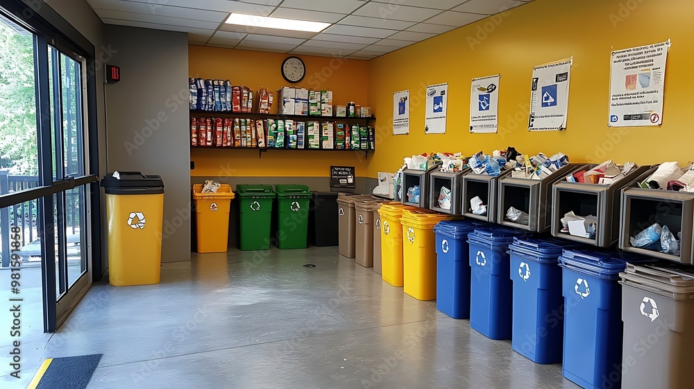 Recycling Drop-Off: A recycling drop-off point with multiple bins for ...