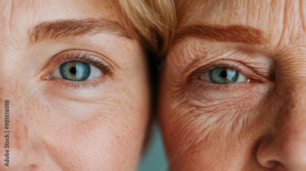 A close-up image of two faces side by side, showcasing distinct eye ...
