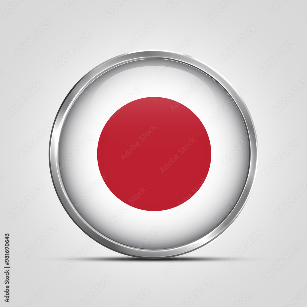 silver plate with glossy flag. Japan flag stamp. made in stamp isolated ...