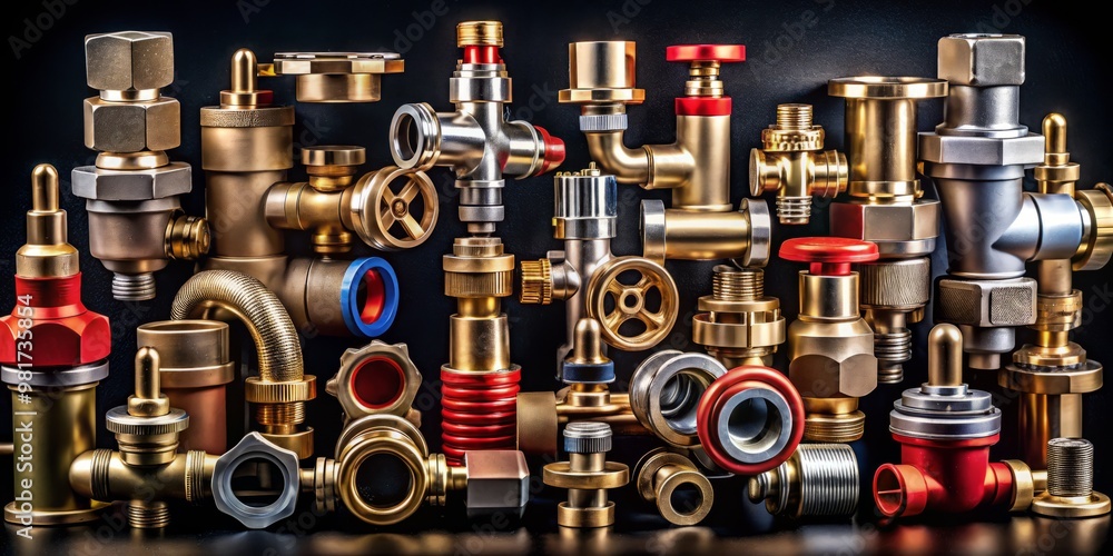 Vibrant depiction of a comprehensive collection of plumbing fittings ...