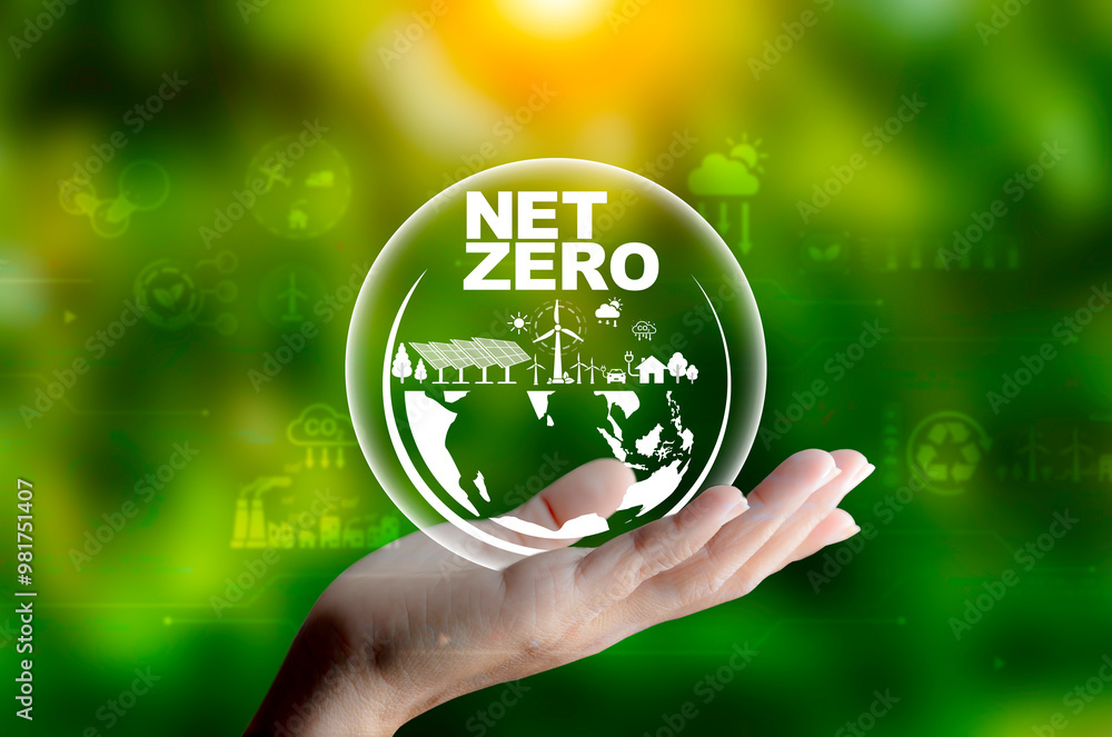 Net zero, carbon neutrality concept. Net zero icon at on hand green ...