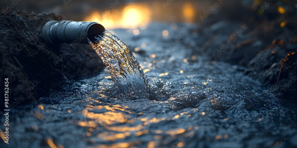 Water flows from a tap, transforming into dark, polluted sludge ...