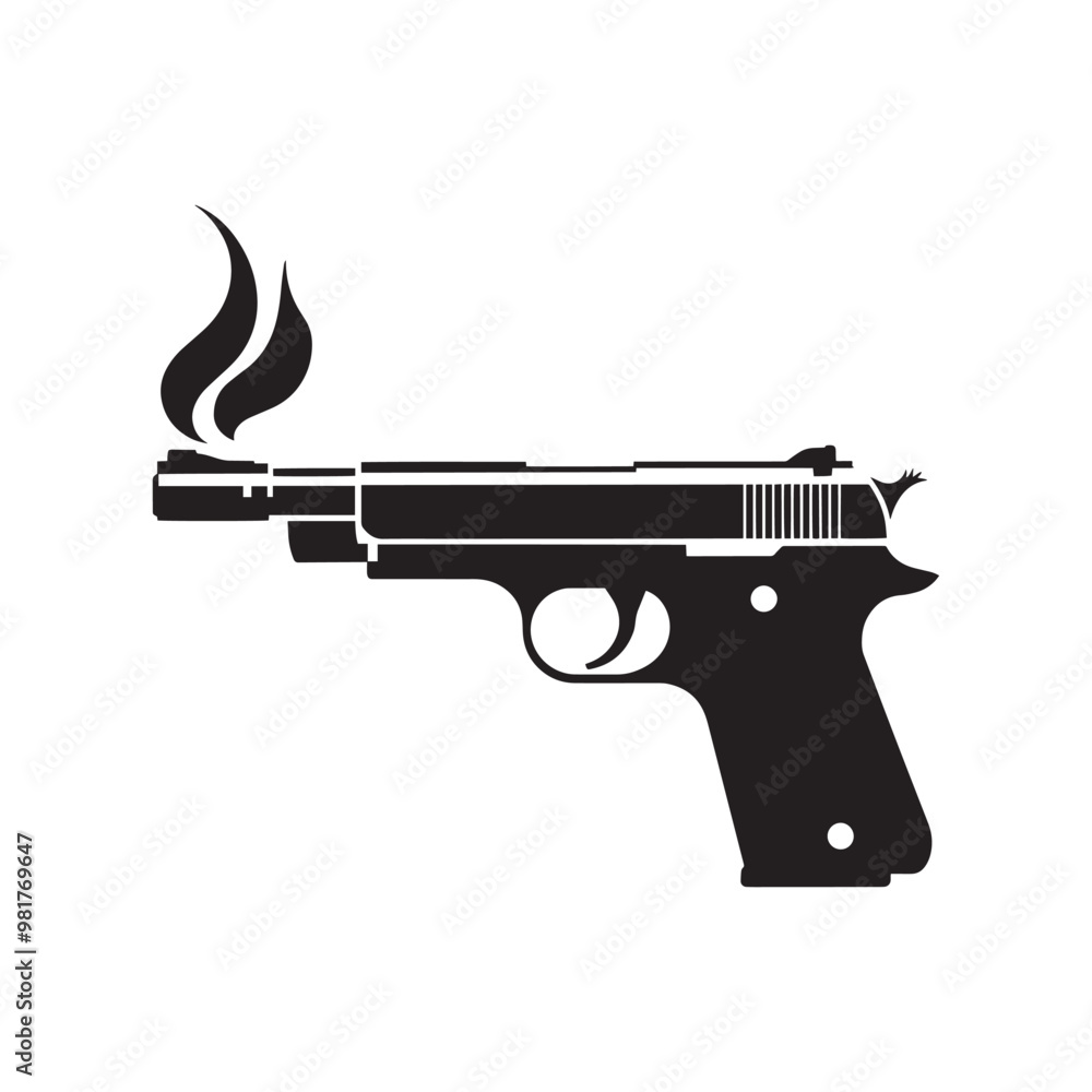 Vector Illustrations of Handguns, Revolvers, and Automatic Guns Emblem ...