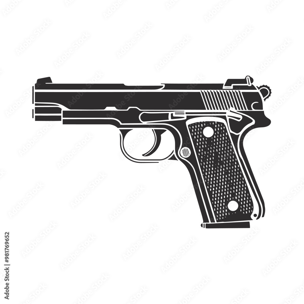Vector Illustrations of Handguns, Revolvers, and Automatic Guns Emblem ...