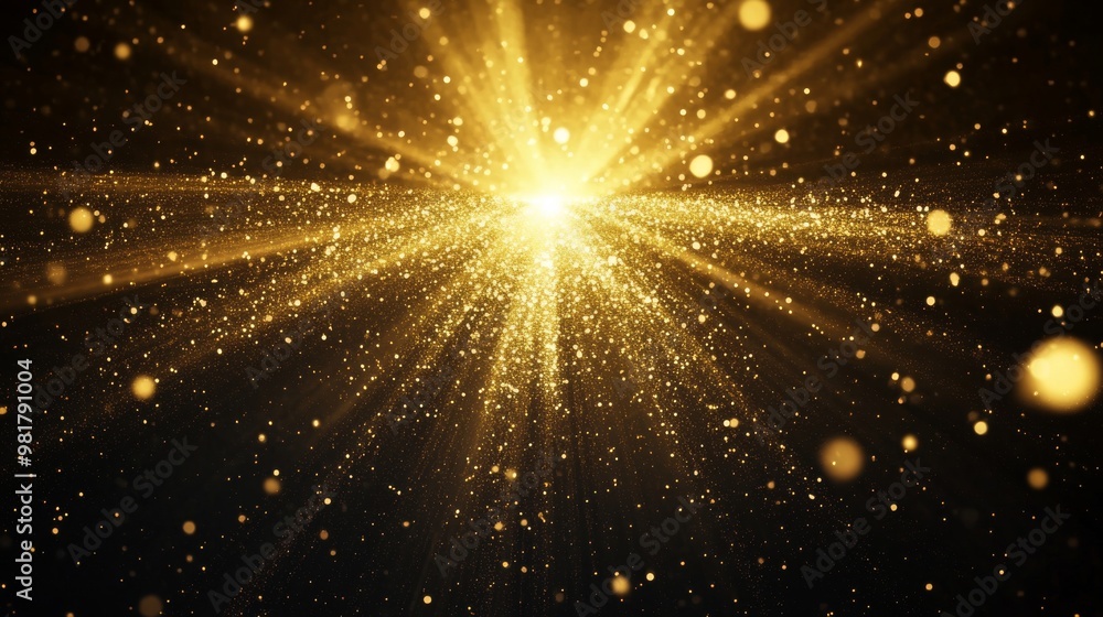 77. Bright gold light flares shining from the top center of a black ...