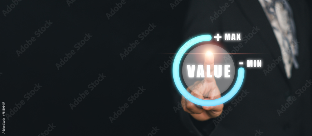 Professional businessman demonstrating the concept of adding value in ...