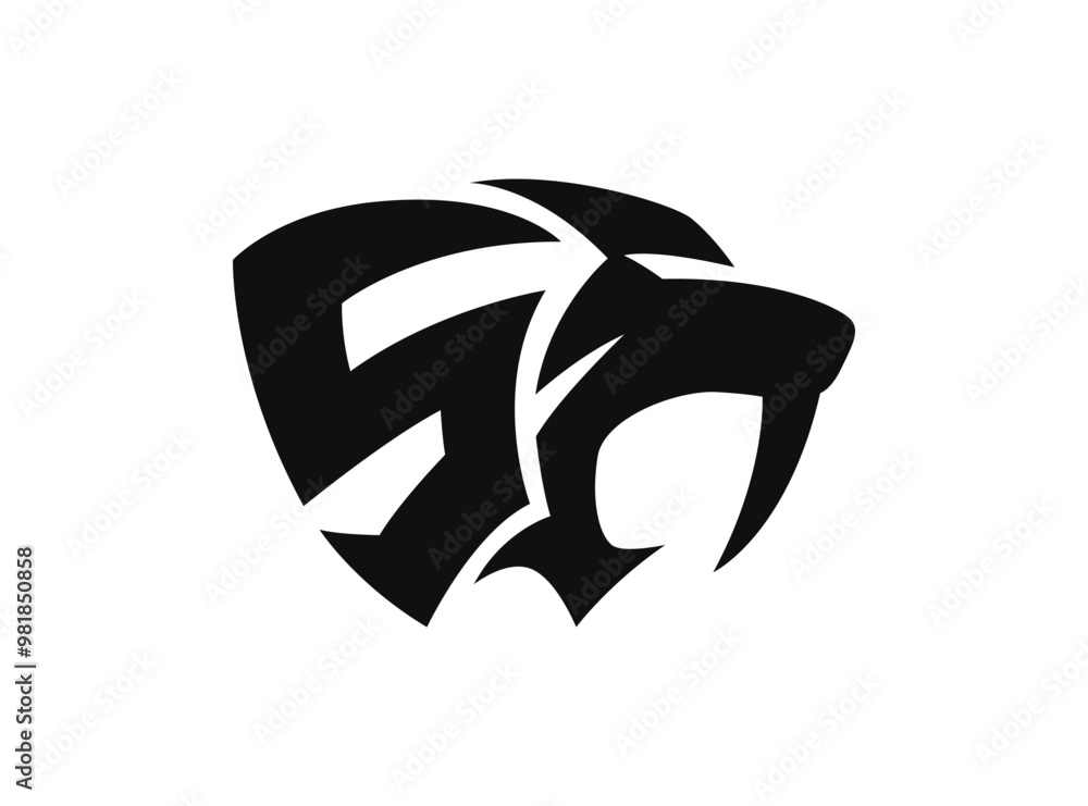 Sabertooth logo design vector. Letter S sabertooth, lion, tiger head ...