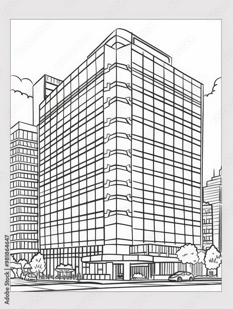 coloring page for kids, Building 63, Seoul, South Korea, cartoon style ...