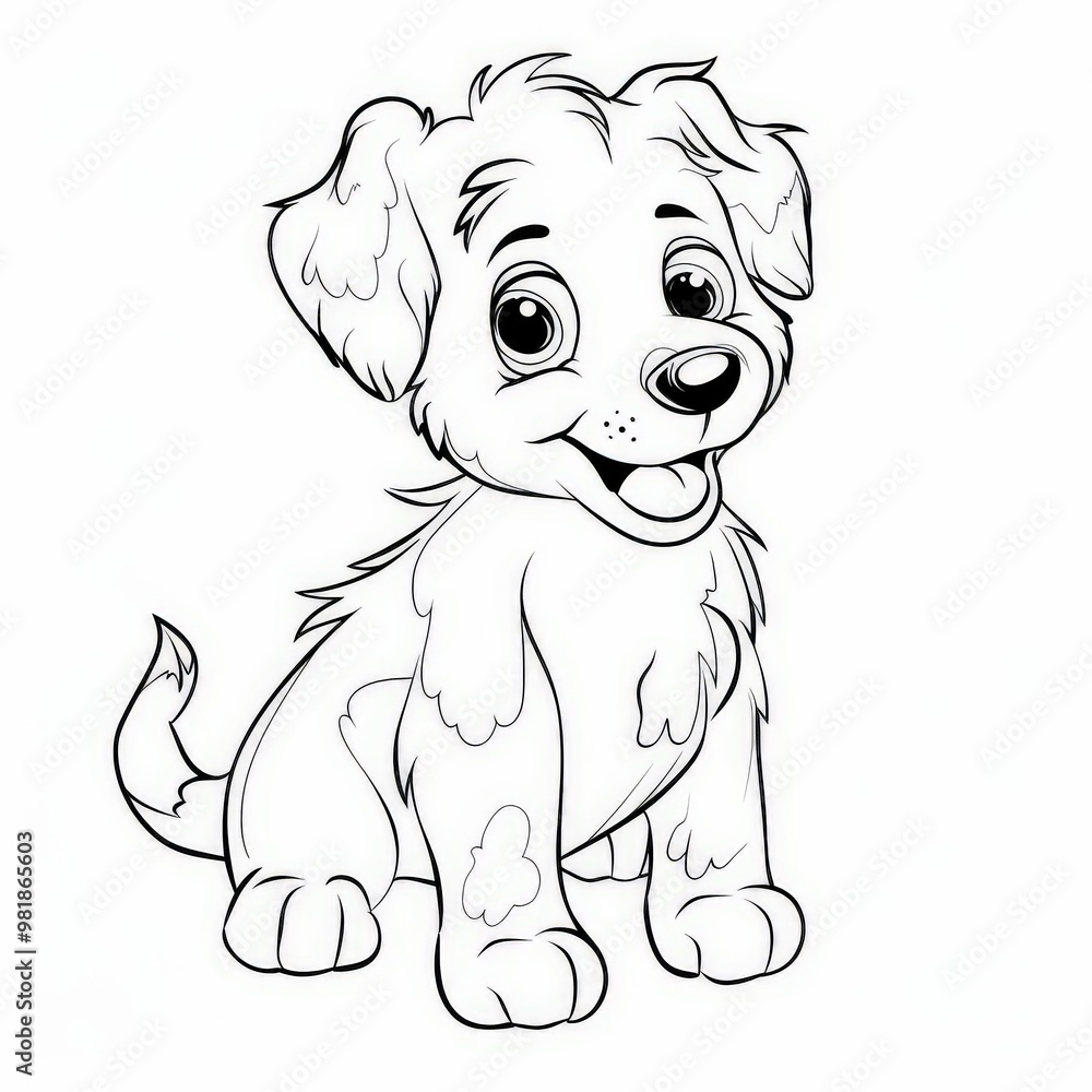coloring page for kids, dog, cartoon style, thick line,low detail, no ...