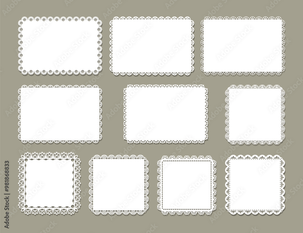 Set of Decorative white rectangle doily border, Vintage round lace ...