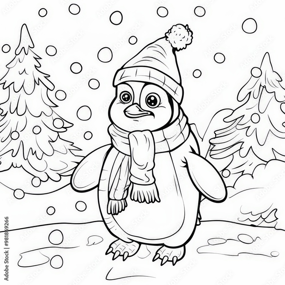 coloring page for kids, Penguin, cartoon style, thick line,low detail ...