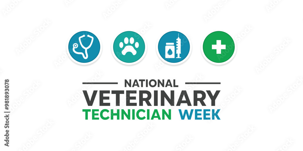 Veterinary Technicians Week. Stethoscope, pet icon, syringe and plus ...