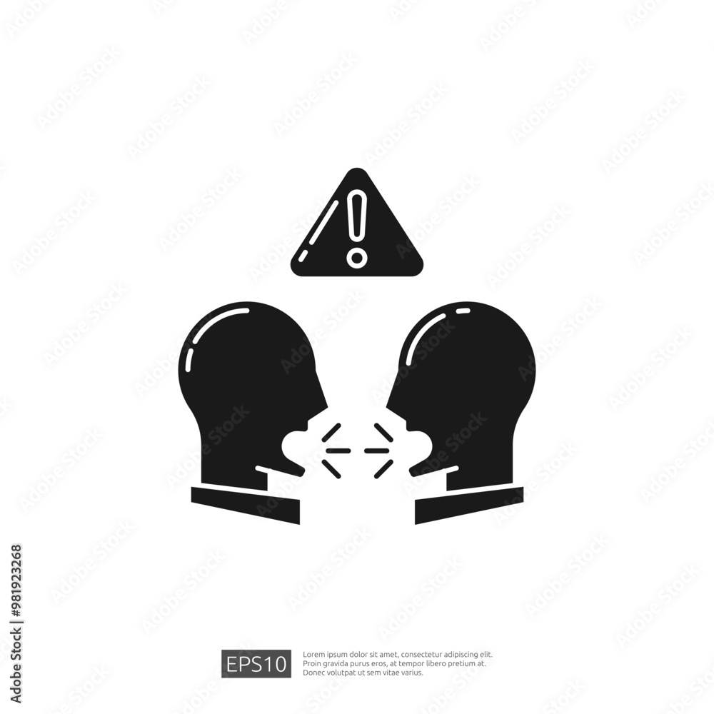 Line art icon of two people talking with an exclamation point in a ...