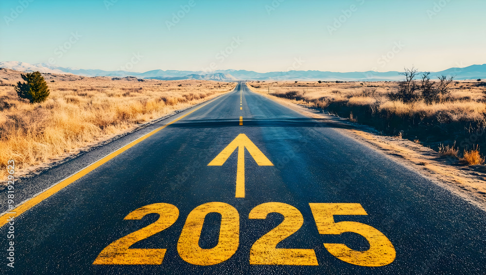 Road to 2025 with an empty road with written 2025 and arrow pointing ...