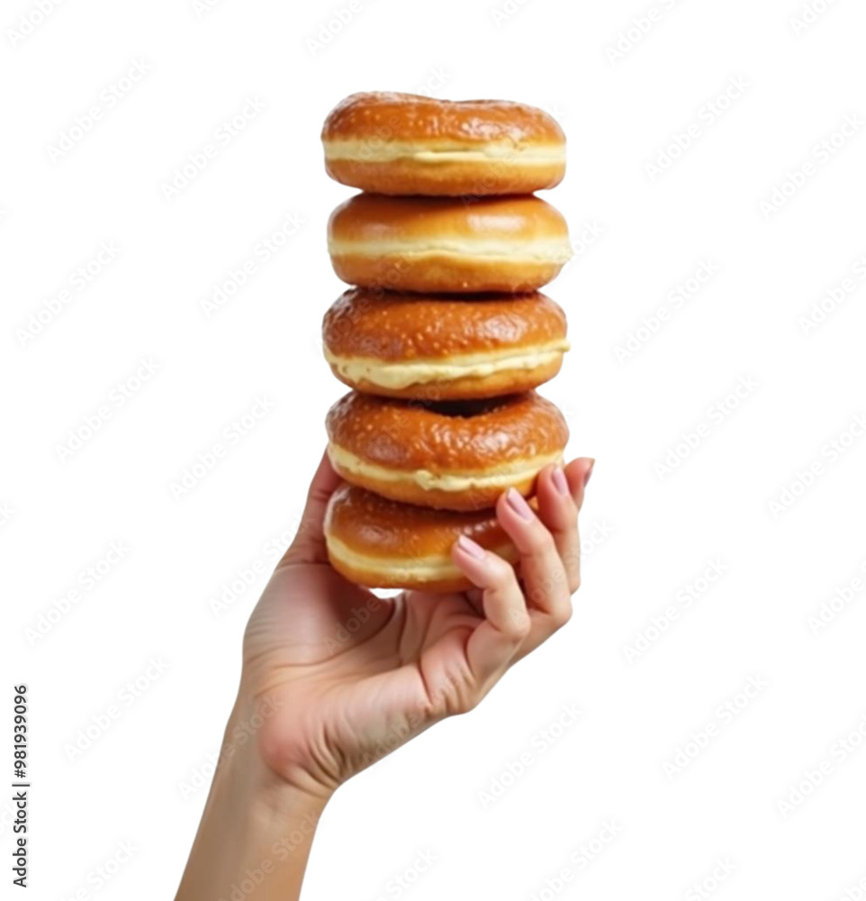 holding hand group of donut on Isolated transparent background png ...