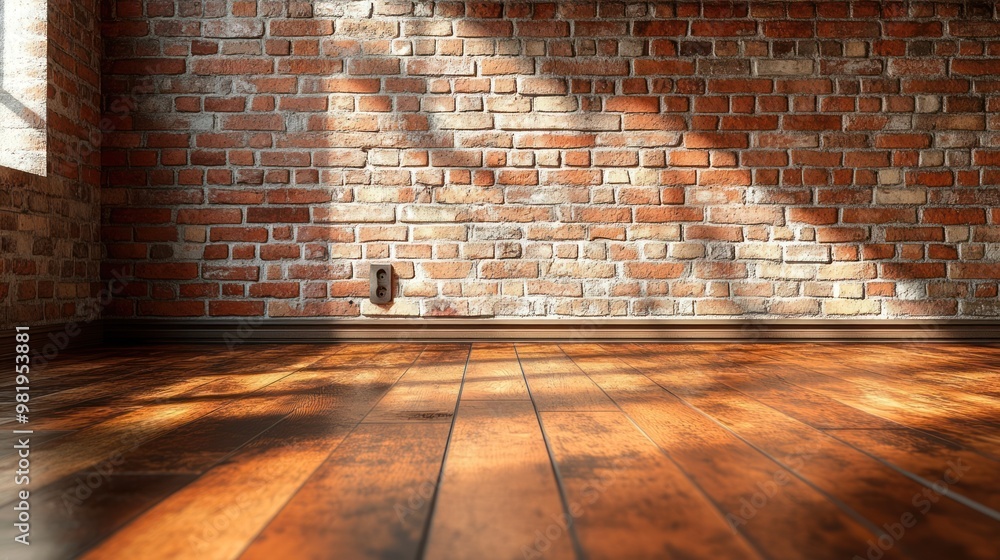 Interior design of a room under construction with a brick wall and ...