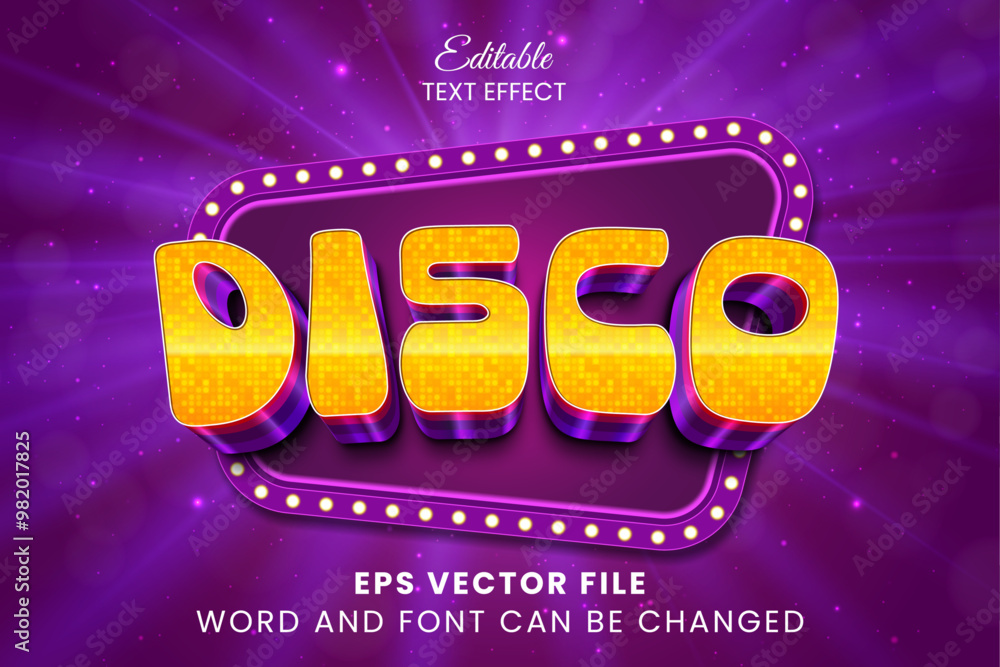 Disco party neon glow 3d editable vector text effect Stock Vector ...