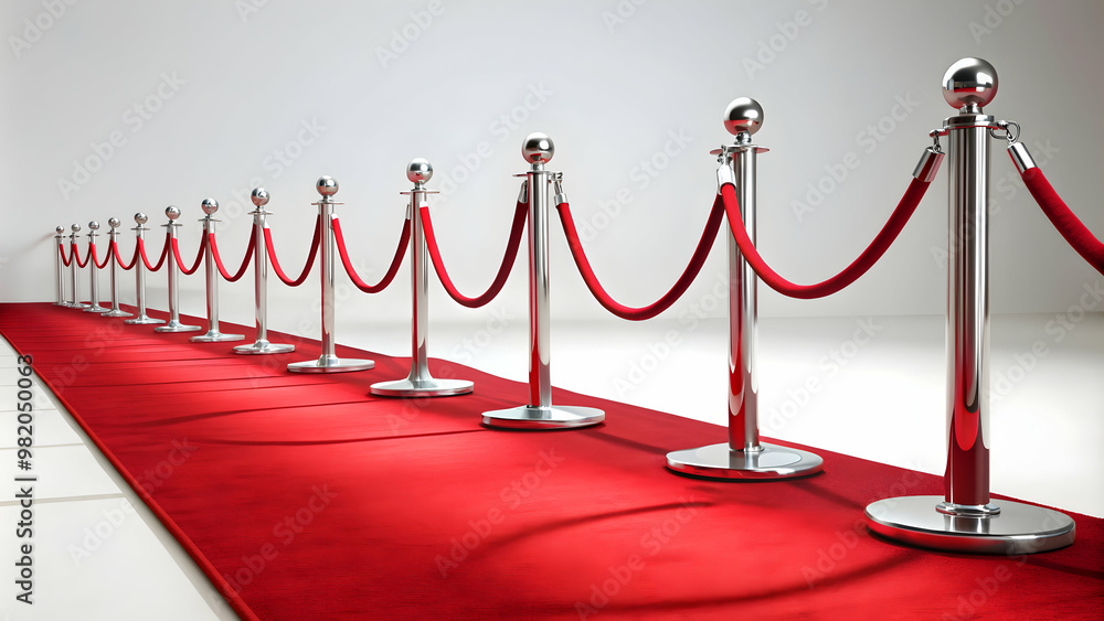 Chrome stanchion pole and velvet rope barrier with red carpet for VIP ...