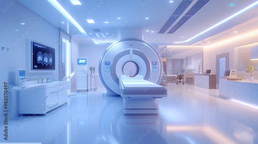 Modern MRI Room: A sterile and pristine medical imaging room, featuring ...