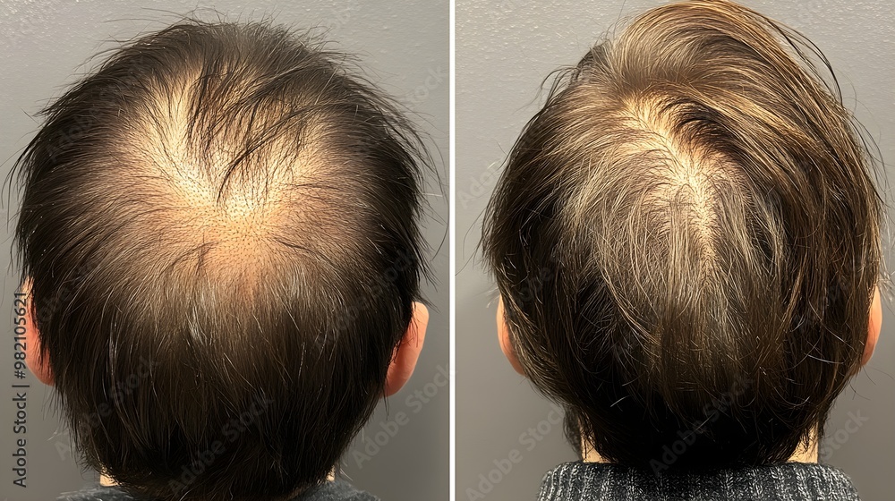 Patient's 6-month hair restoration journey, showing side-by-side photos ...